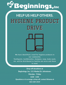 Hygiene Product Drive - Beginnings Inc